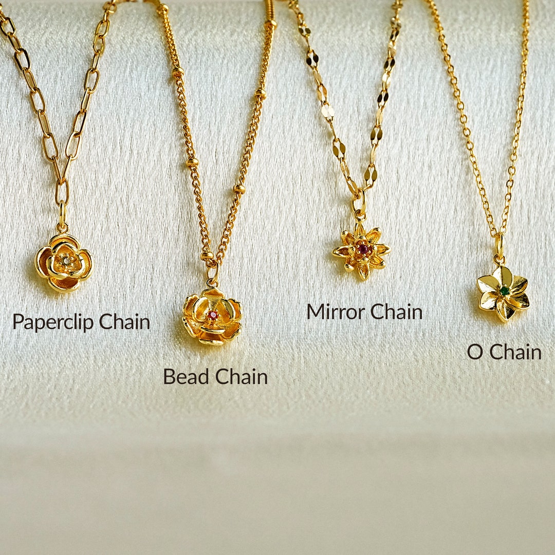 3D Birth Flower Necklace, Birthflower Necklace for Mom, Paperclip Chain ...