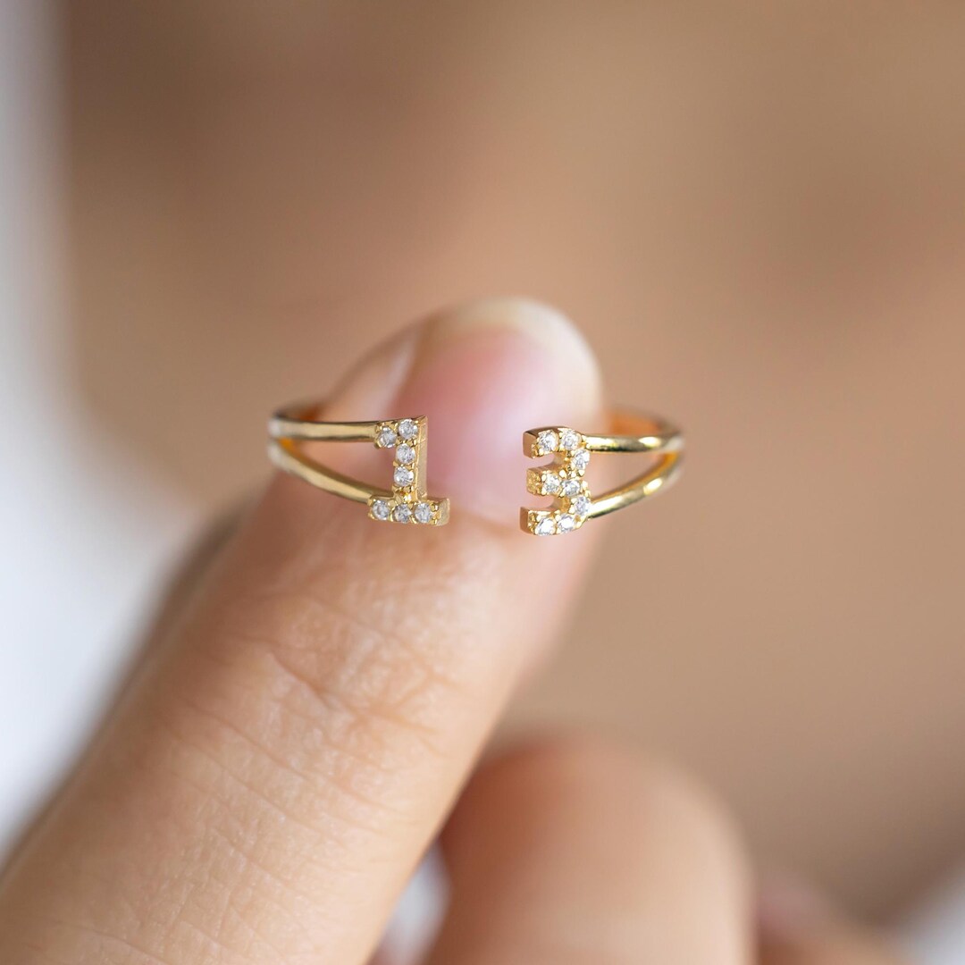 Personalized Duo Numbers Ring, Diamond Number Rings, Adjustable Rings ...
