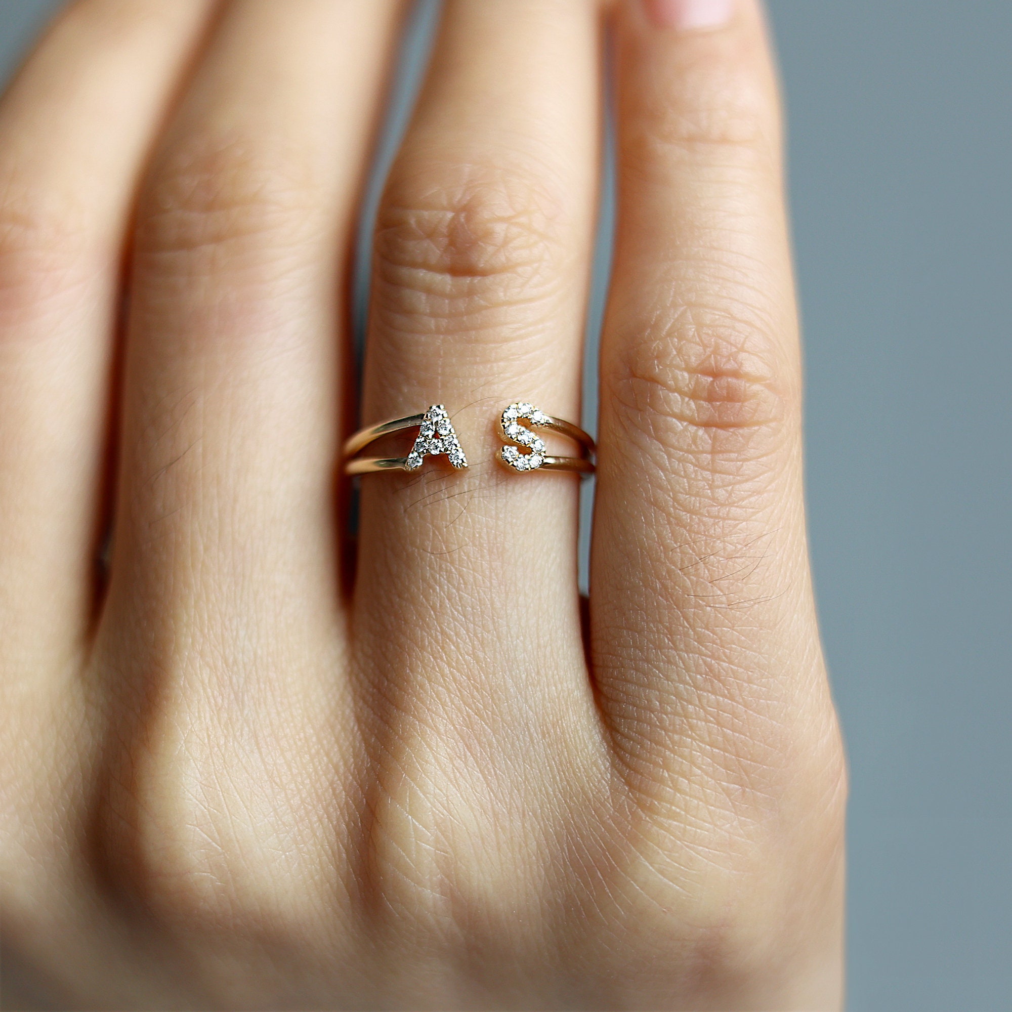 Personalized Duo Initial Ring, Diamond Letter Rings, Personalized Jewelry, Couple Rings, Gift ...