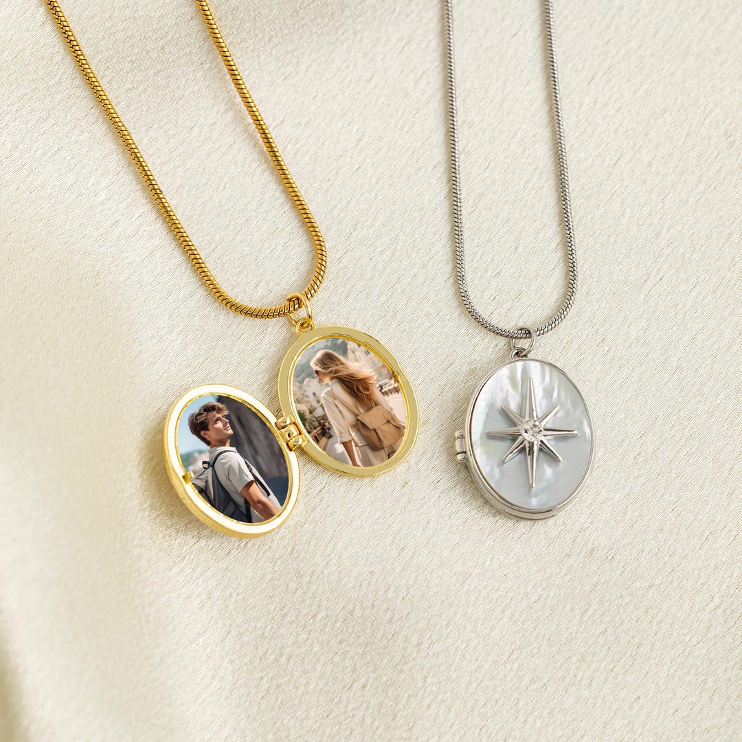 Locket Necklace With North Star, Custom Star Locket, Locket With Photo ...