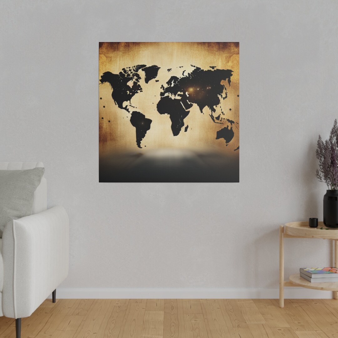 Vintage World Map, Gift, Gold and Brown, Wall Art, Matte Canvas ...