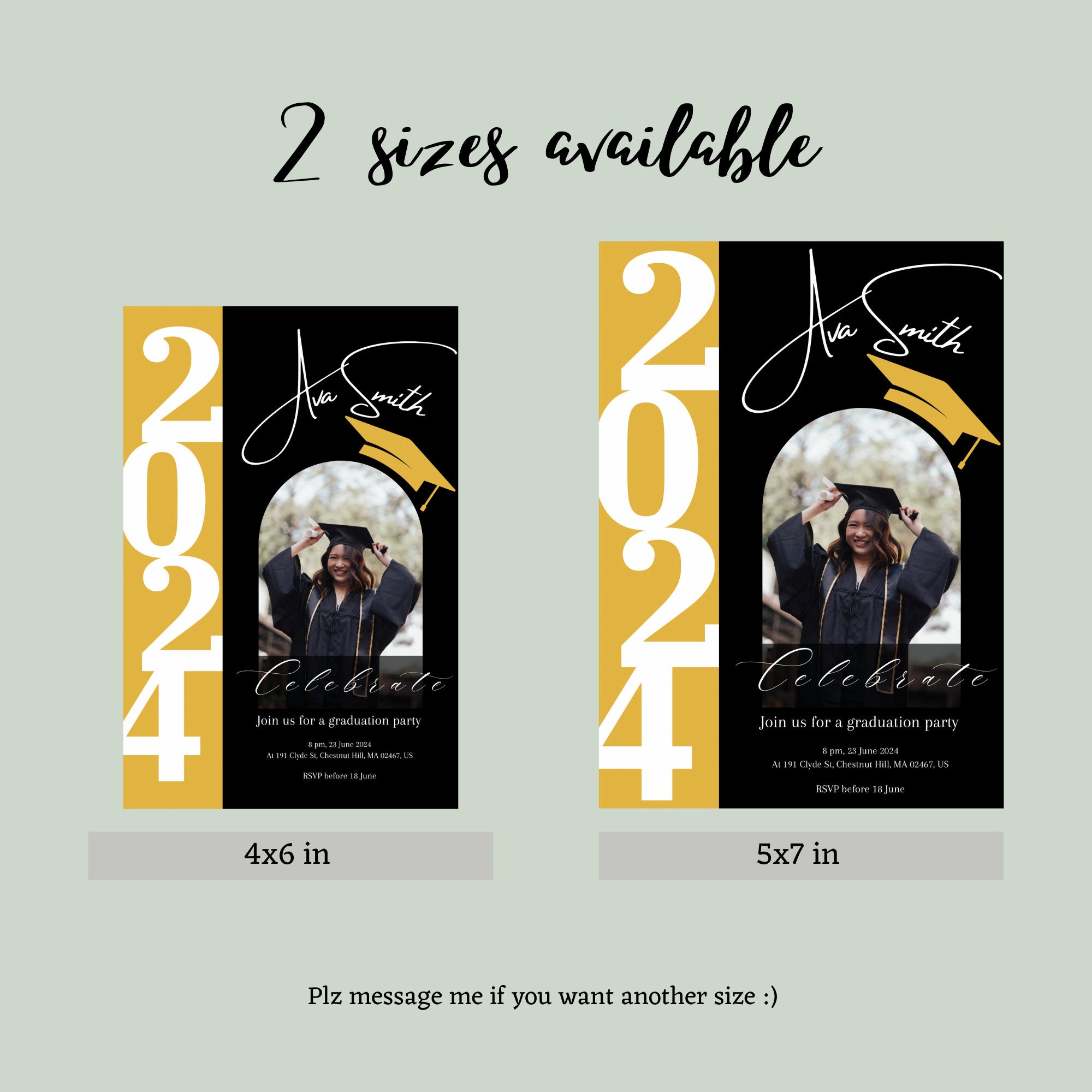 Digital Modern Black and Gold Graduation Invitation Class of 2024 ...