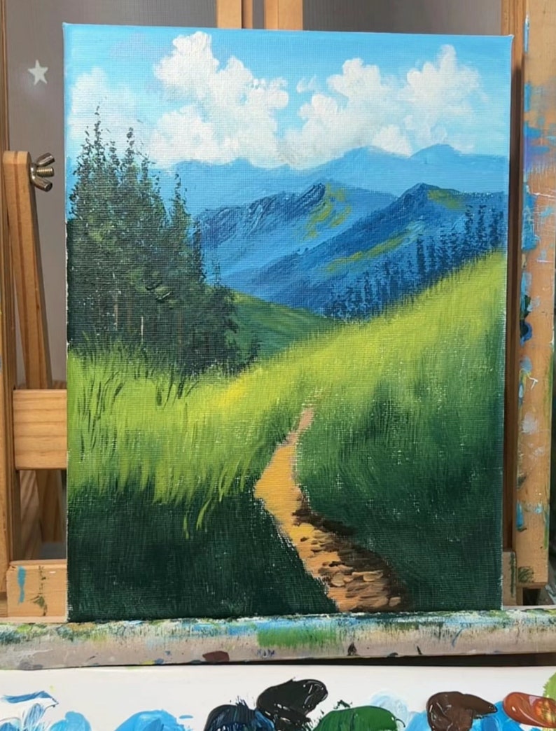 Hand-painted White Cloud Valley Flowers Acrylic Painting, Landscape ...