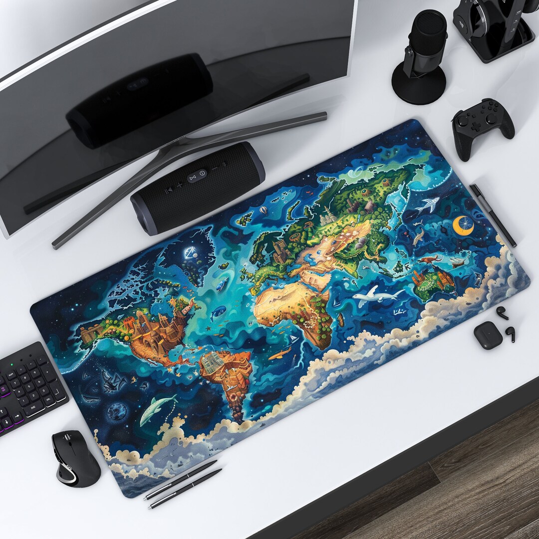 Mythical World Map Desk Mat, Gaming Mouse Pad, Large Mousepad, Globe ...