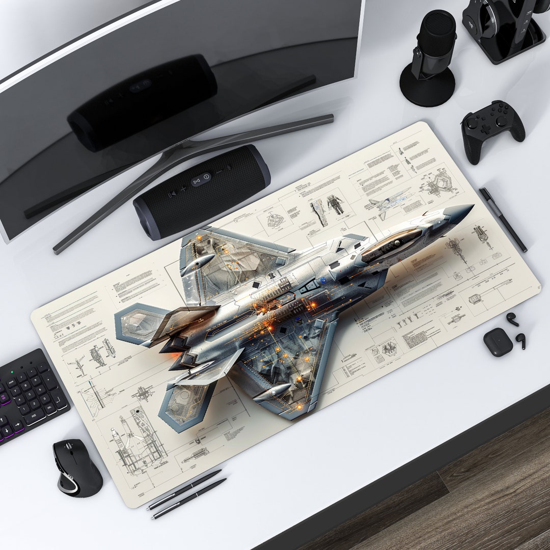 F-22 Fighter Jet Diagram Desk Mat, Gaming Mouse Pad, Large Mousepad ...