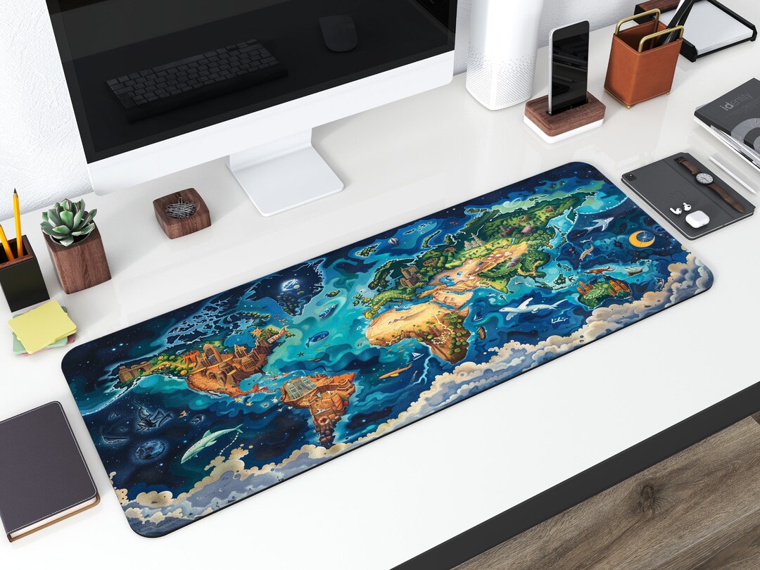 Mythical World Map Desk Mat, Gaming Mouse Pad, Large Mousepad, Globe ...
