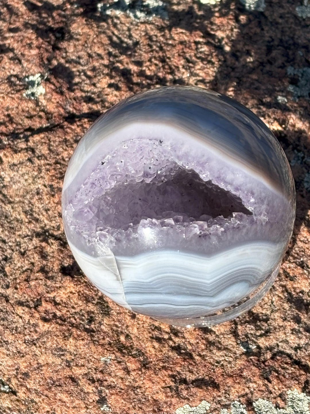 Gorgeous Blue Banded Agate Sphere With Druzy Amethyst Mouth - Etsy