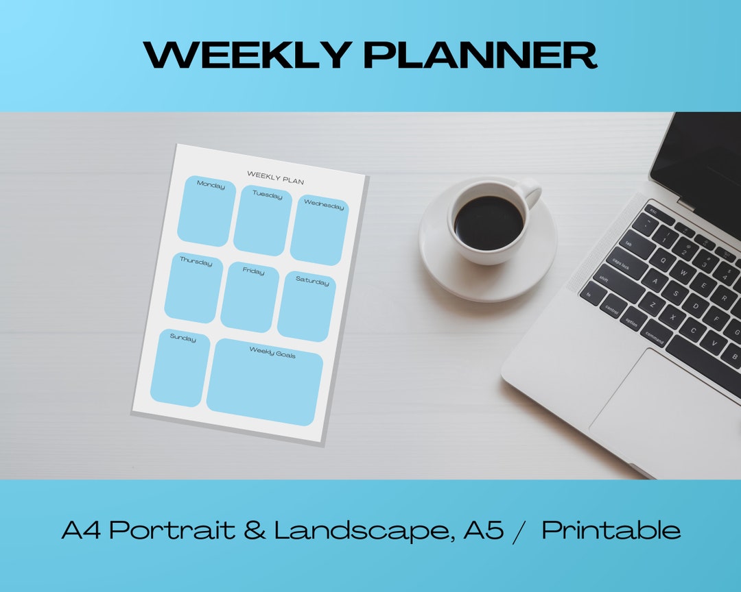 Printable Minimalist Blue Weekly Planner, Portrait&landscape Simple ...