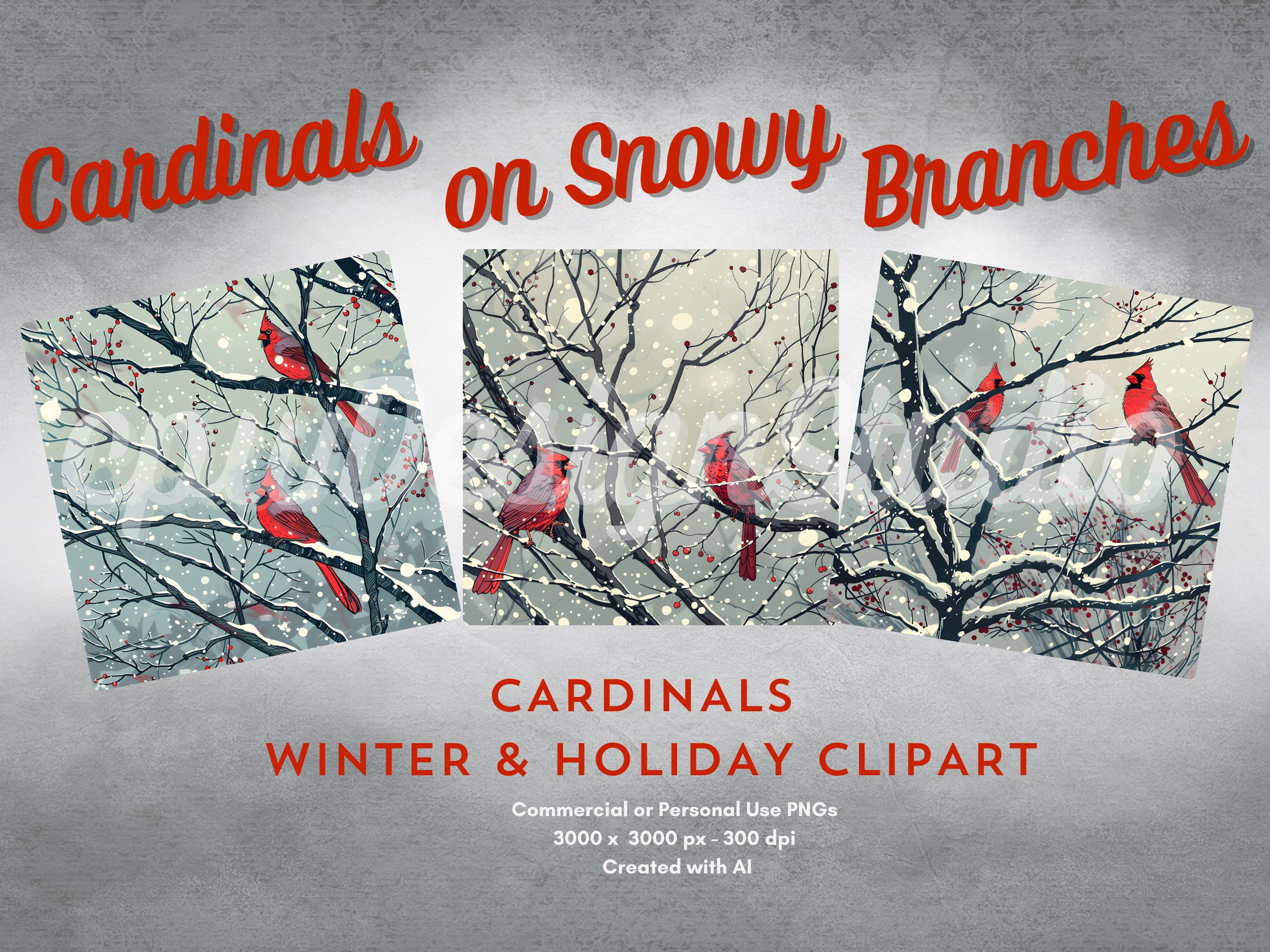 Winter Cardinal Graphics Clipart Pack - 22 Painterly Cardinal PNG ...