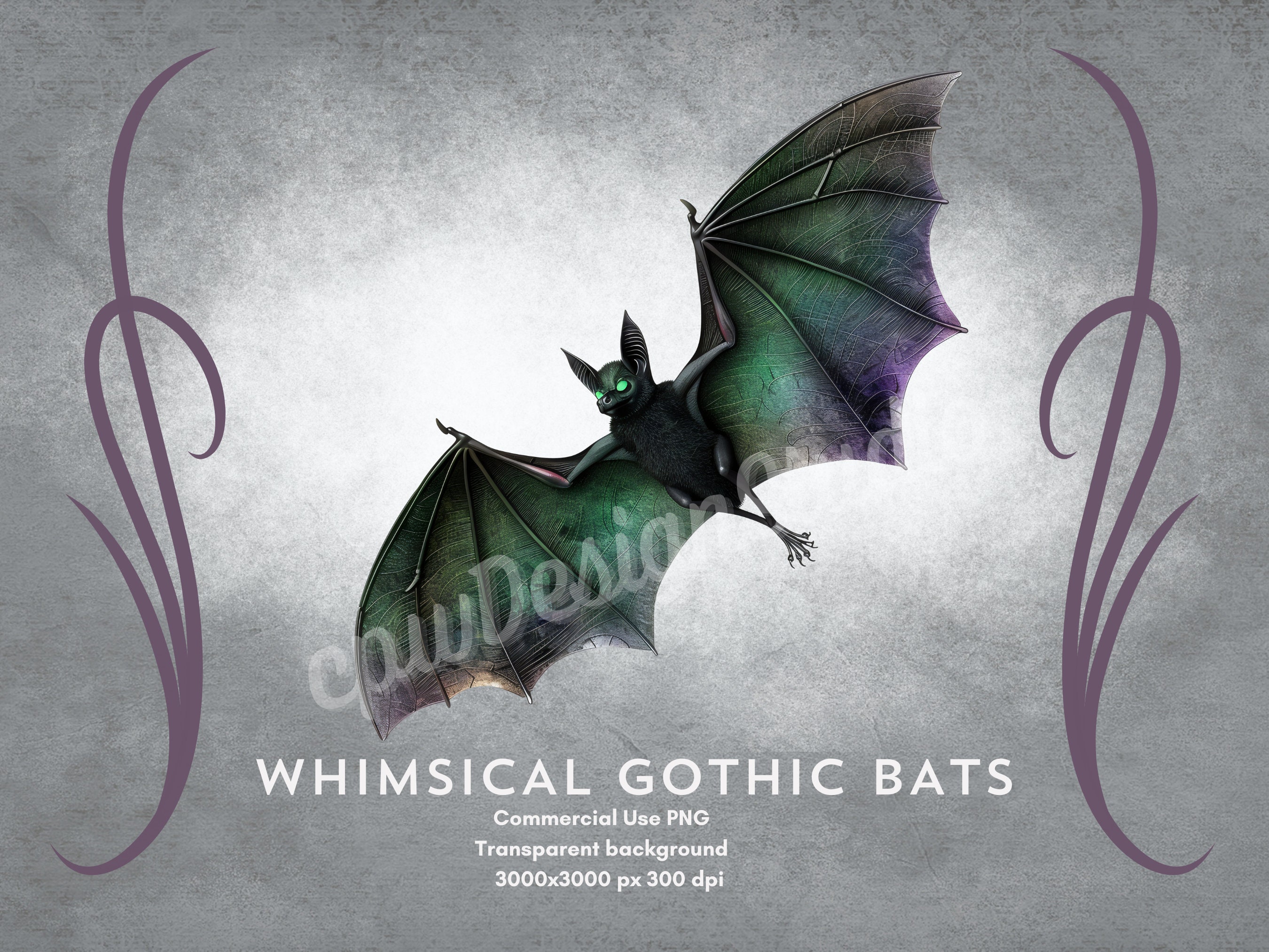 Flying Bat Clipart - Whimsical Gothic Aesthetic - 4 Pngs With ...