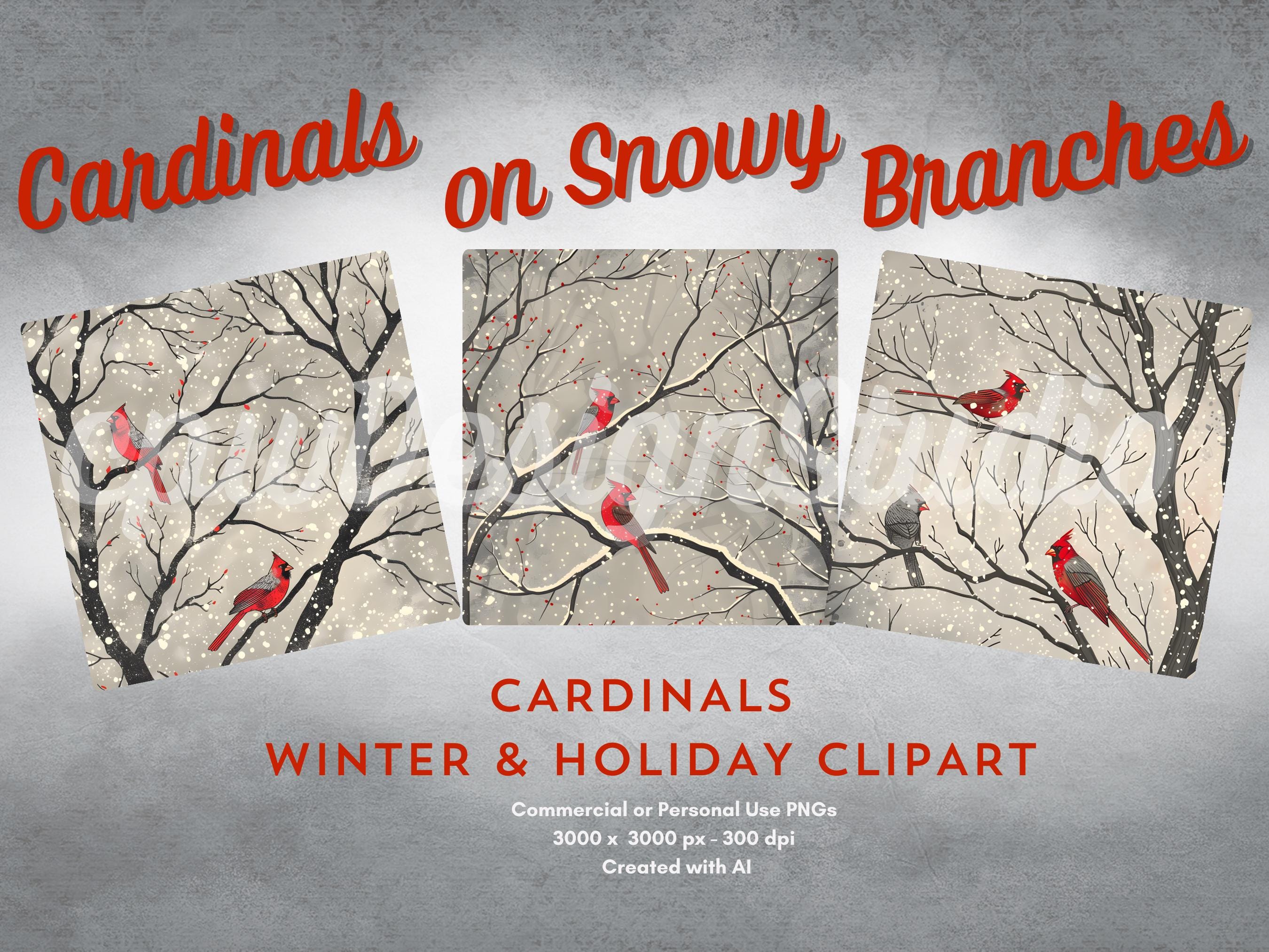 Winter Cardinal Graphics Clipart Pack - 22 Painterly Cardinal PNG ...