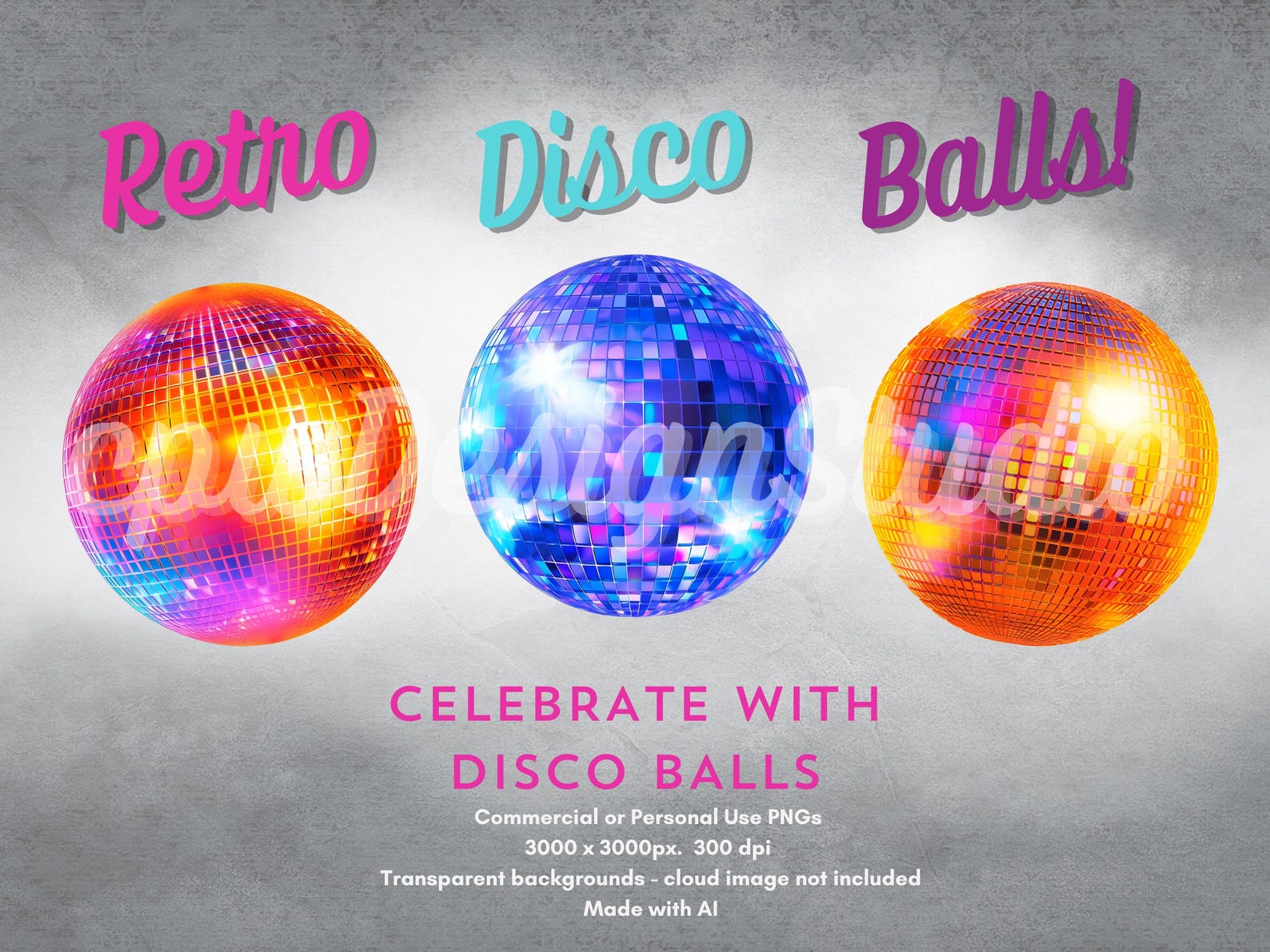 Disco Ball Clipart Pack - 16 PNG Images for Retro Party Designsdisco ...