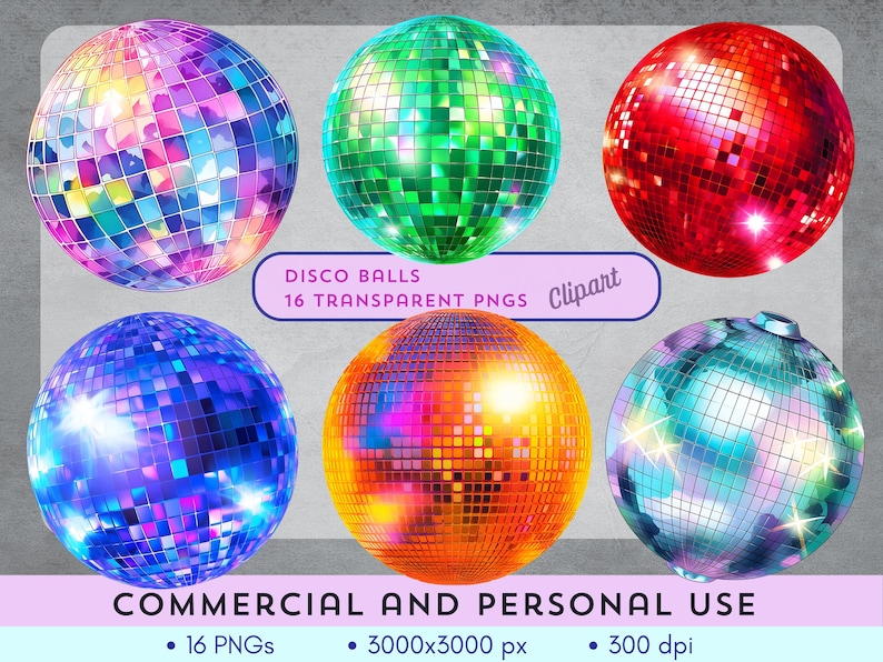 Disco Ball Clipart Pack - 16 PNG Images for Retro Party Designsdisco ...