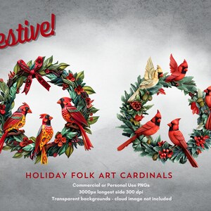 Red Cardinals Clipart Pack - 16 Folk Art Pngs for Winter & Holiday ...