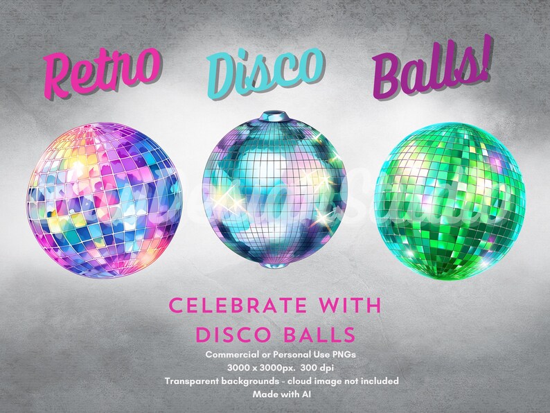 Disco Ball Clipart Pack - 16 PNG Images for Retro Party Designsdisco ...