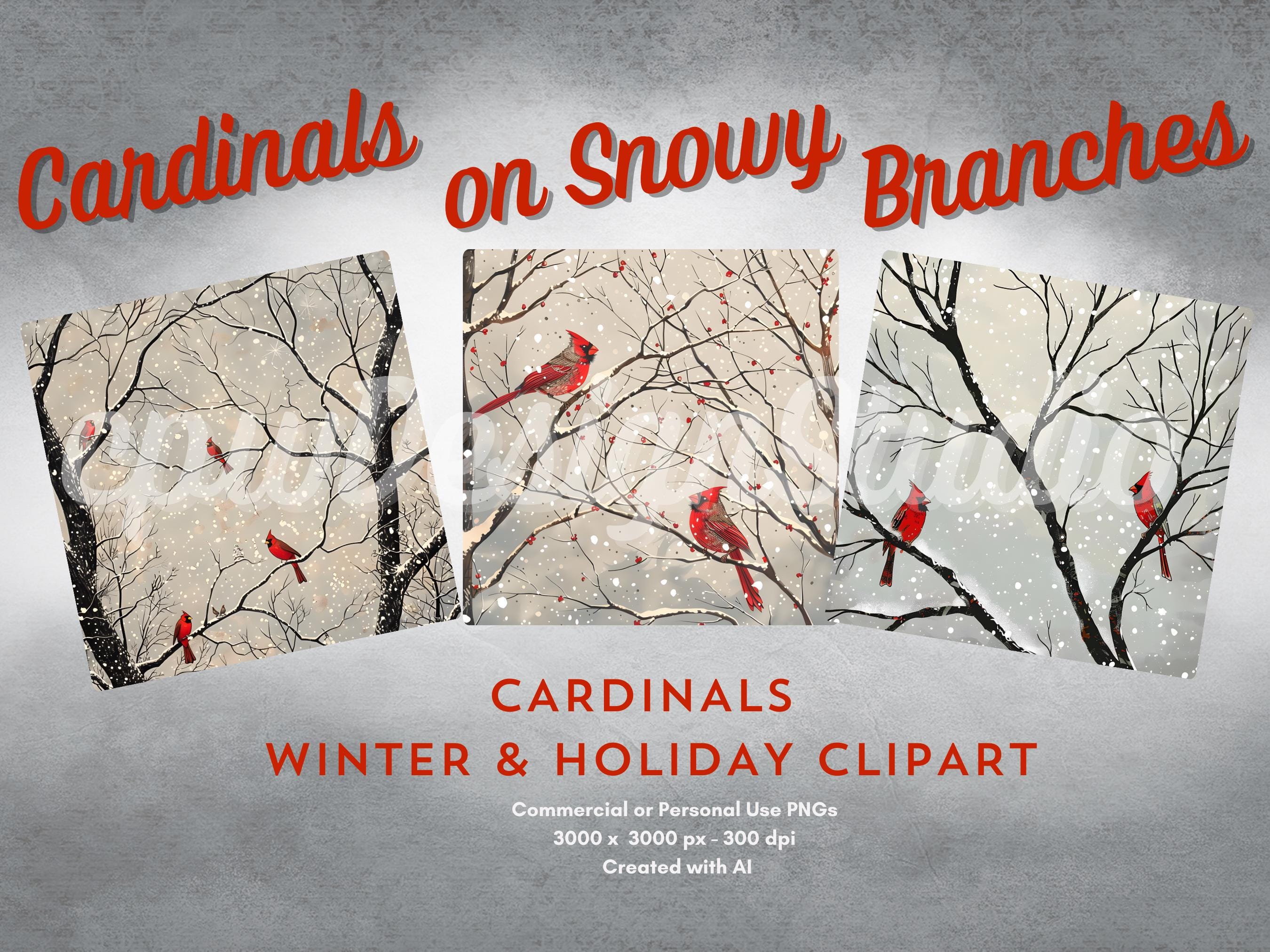 Winter Cardinal Graphics Clipart Pack - 22 Painterly Cardinal PNG ...