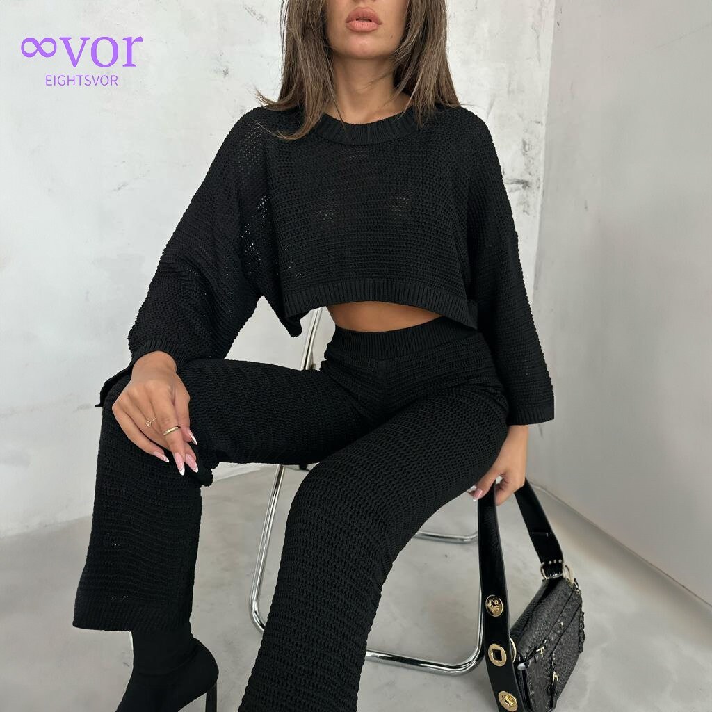The Oversized Knit Blouse and Pants Set Comfortable Knit Pants ...