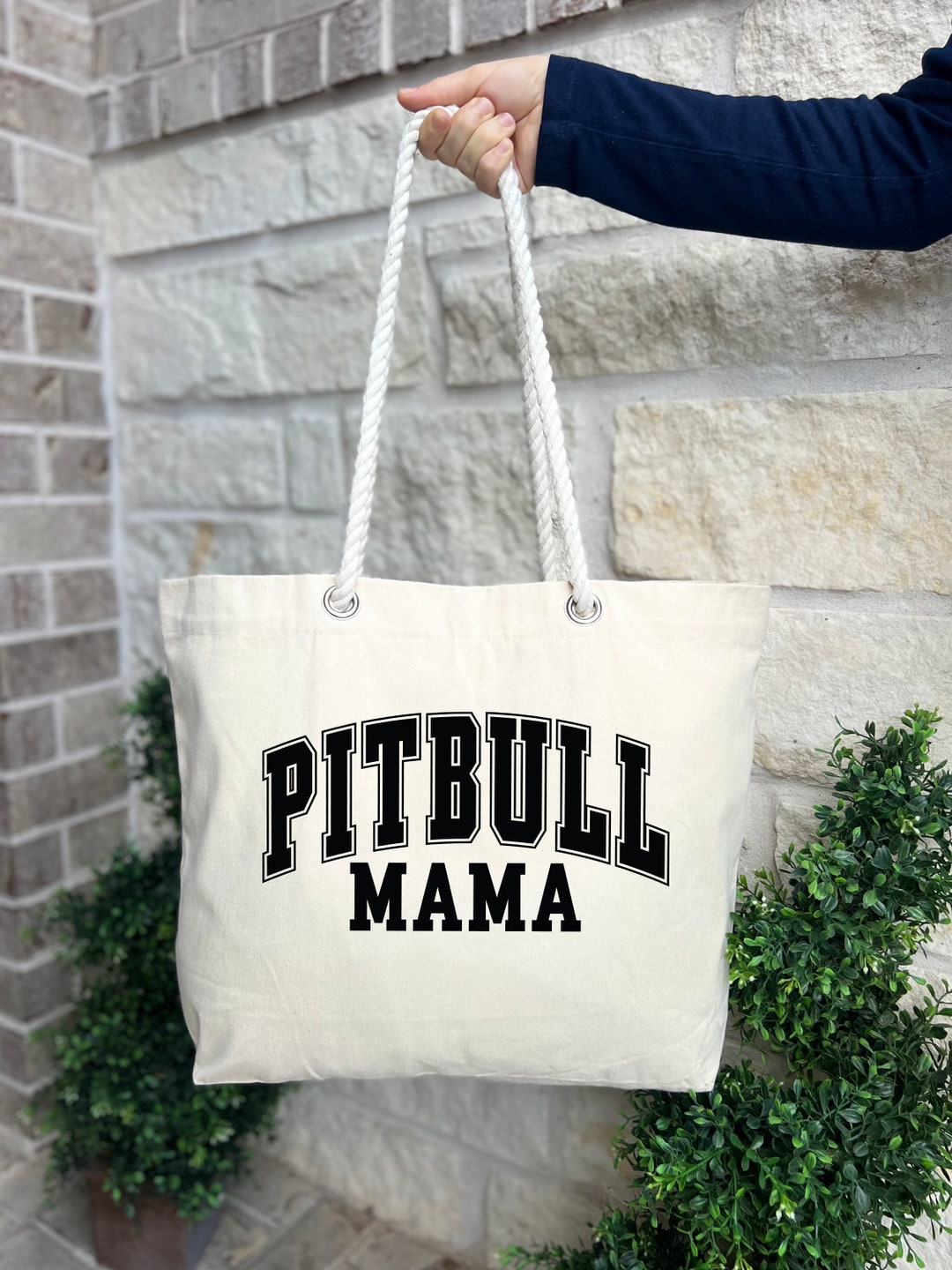 Pitbull Mama Rope Handle Bag, Shoulder Canvas Bag, Pitbull Lover Tote ...