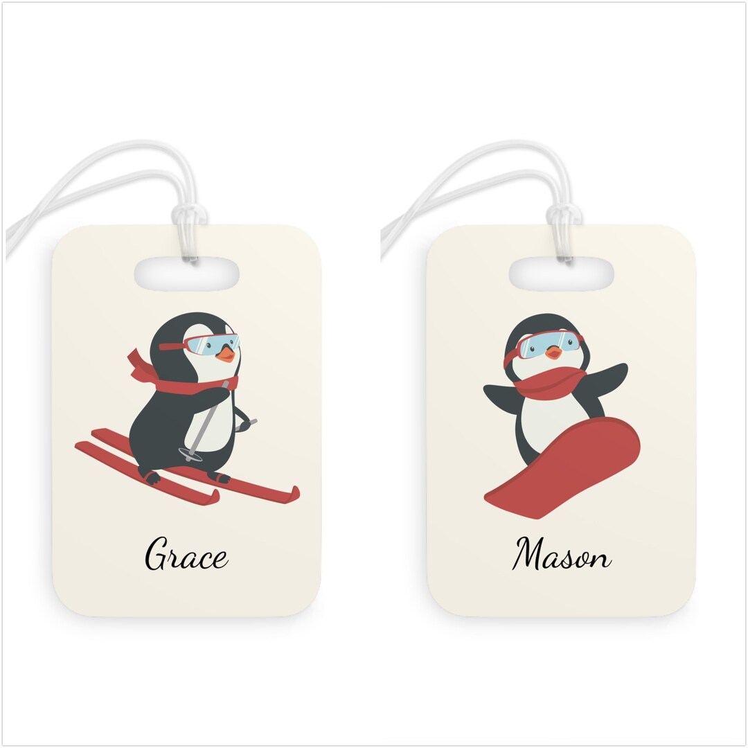 Penguin Personalized Ski Luggage Tag for Lovers Couples Ski Bag Tag ...