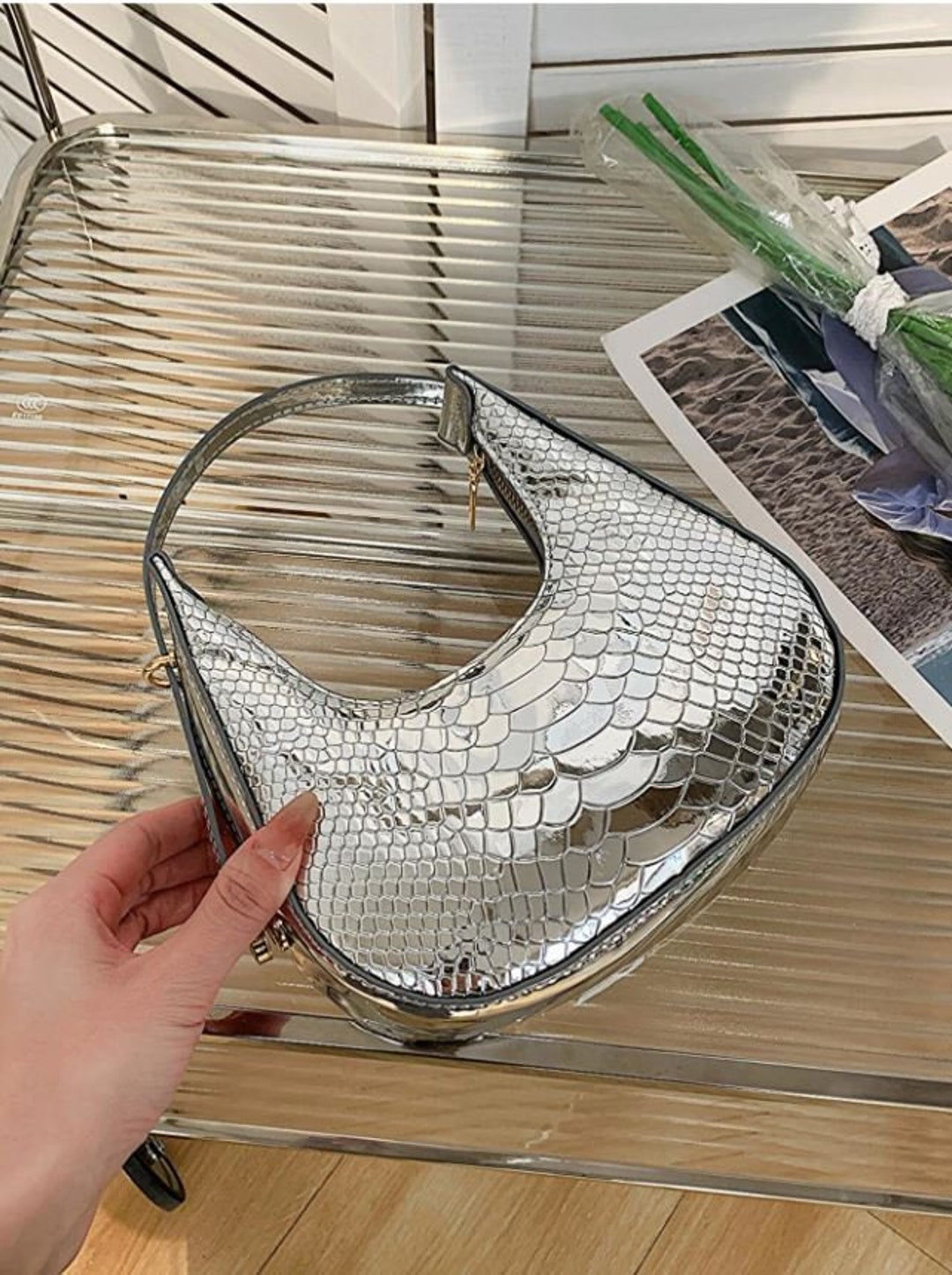 Mini Hobo Bag Metallic Snakeskin Embossed Funky - Etsy