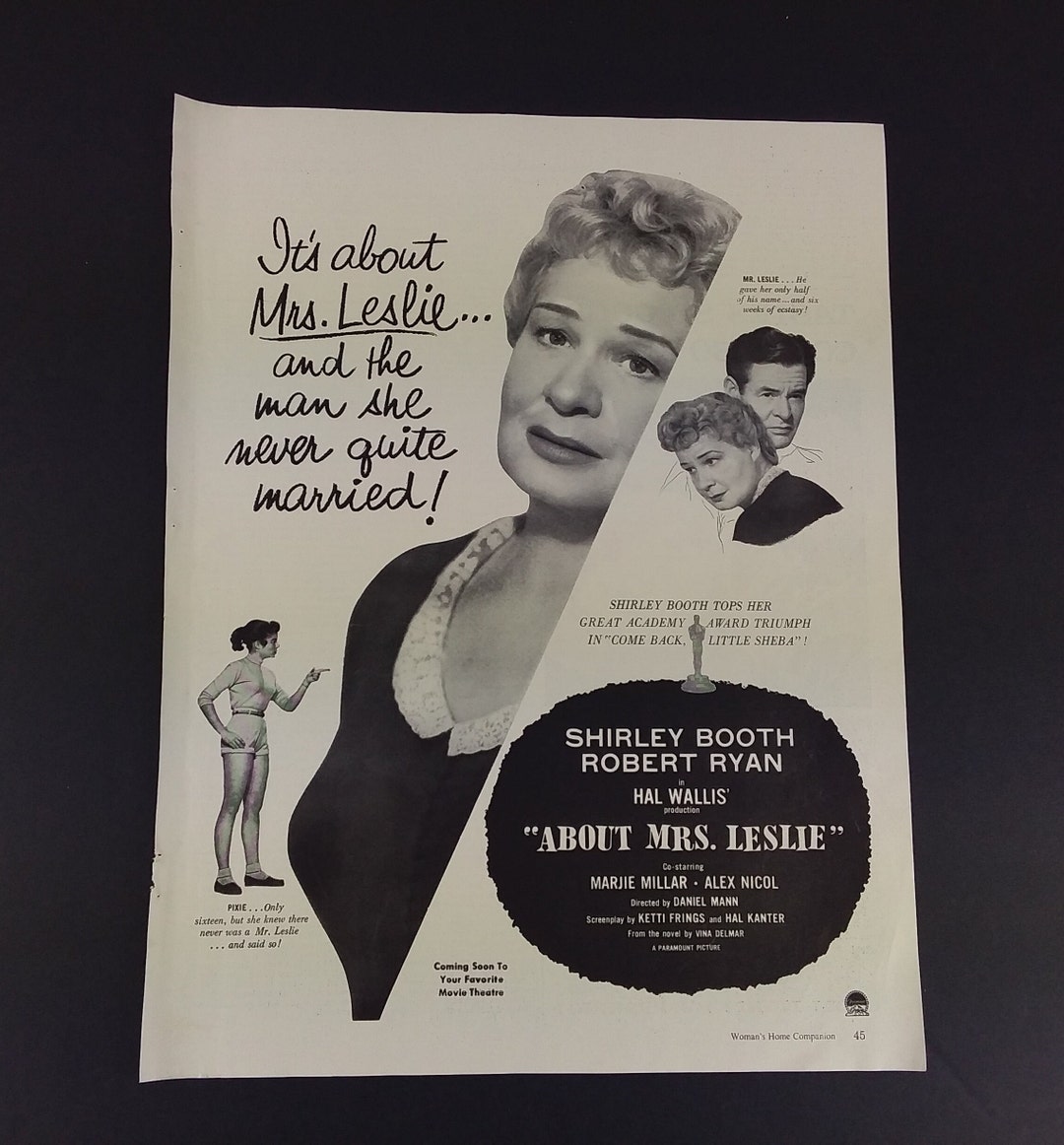 1954 Shirley Booth About Mrs Leslie Movie Promo Print Ad - Etsy