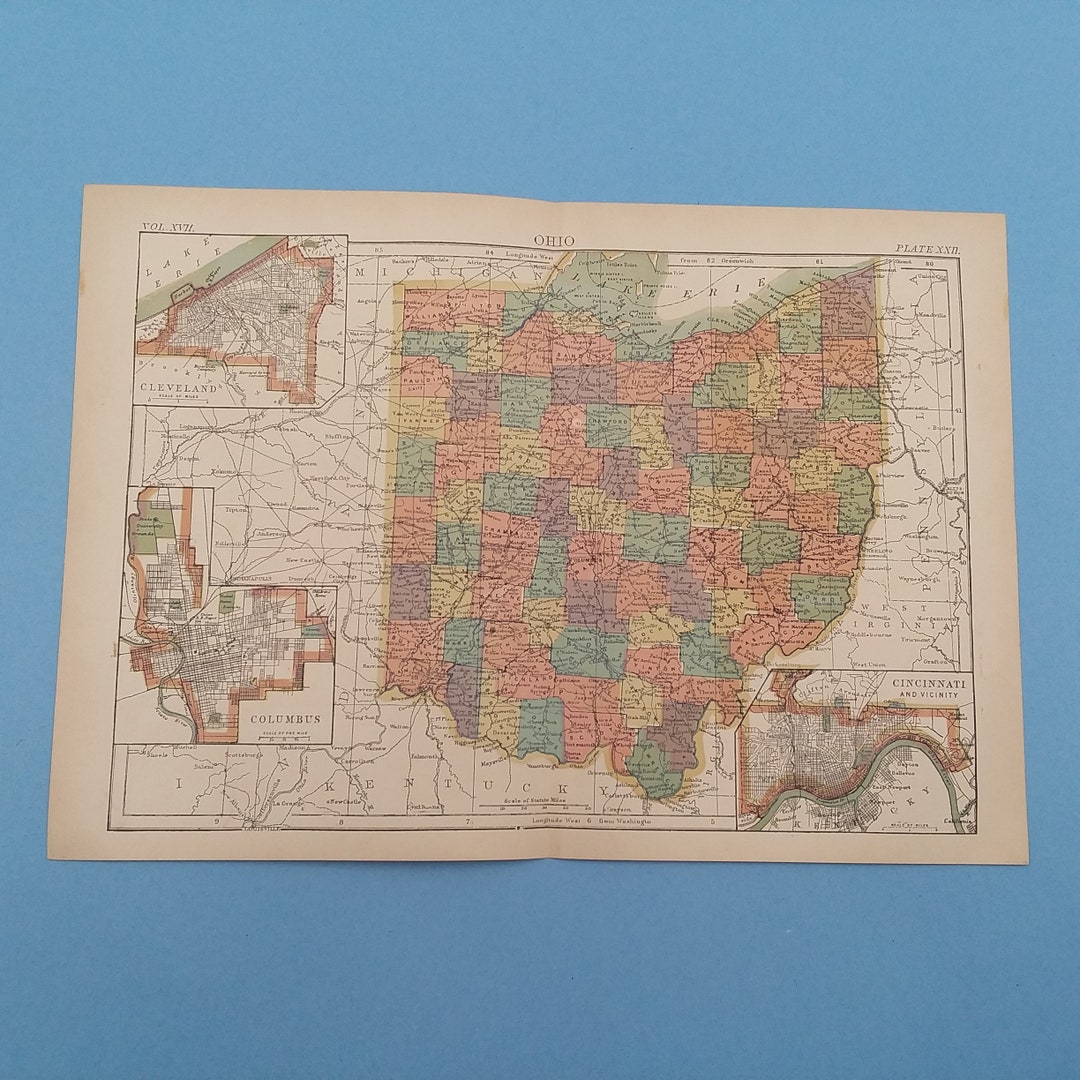 1890s Ohio Map 9th Edition Encyclopedia Britannica Original Color Print ...