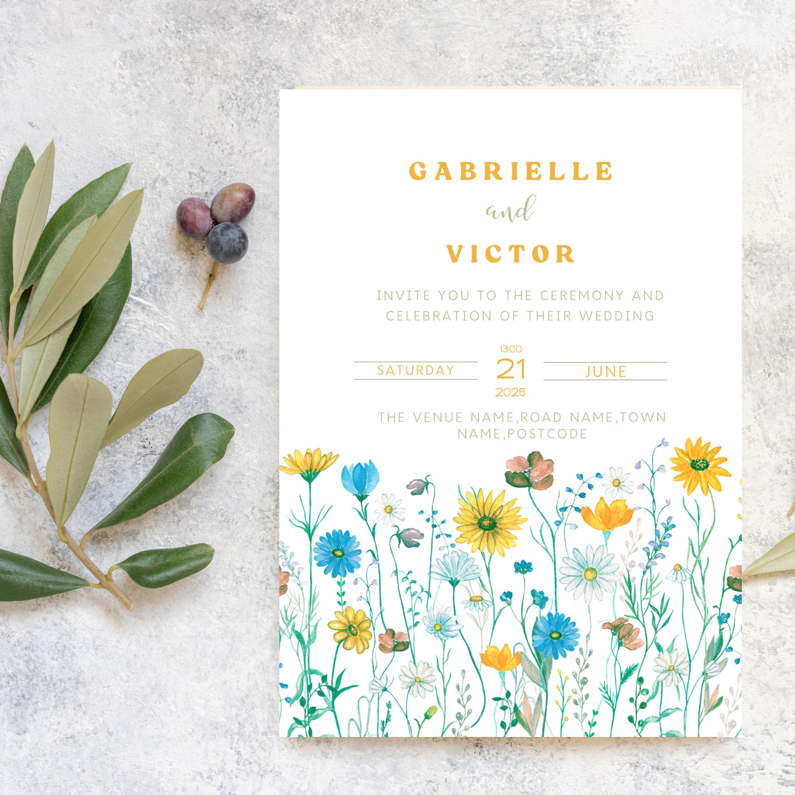Embrace of Wildflowers,wildflower Wedding Invitation,editable Wedding ...