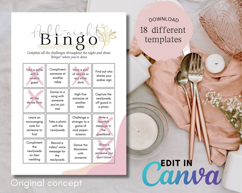 Wedding Bingo Cards Template, Wedding Unique Ideas, Wedding Games ...