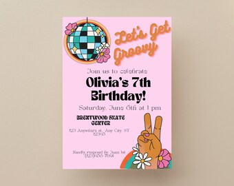 Let's Get Funked up Birthday Party Invitation, Disco Party Invite ...
