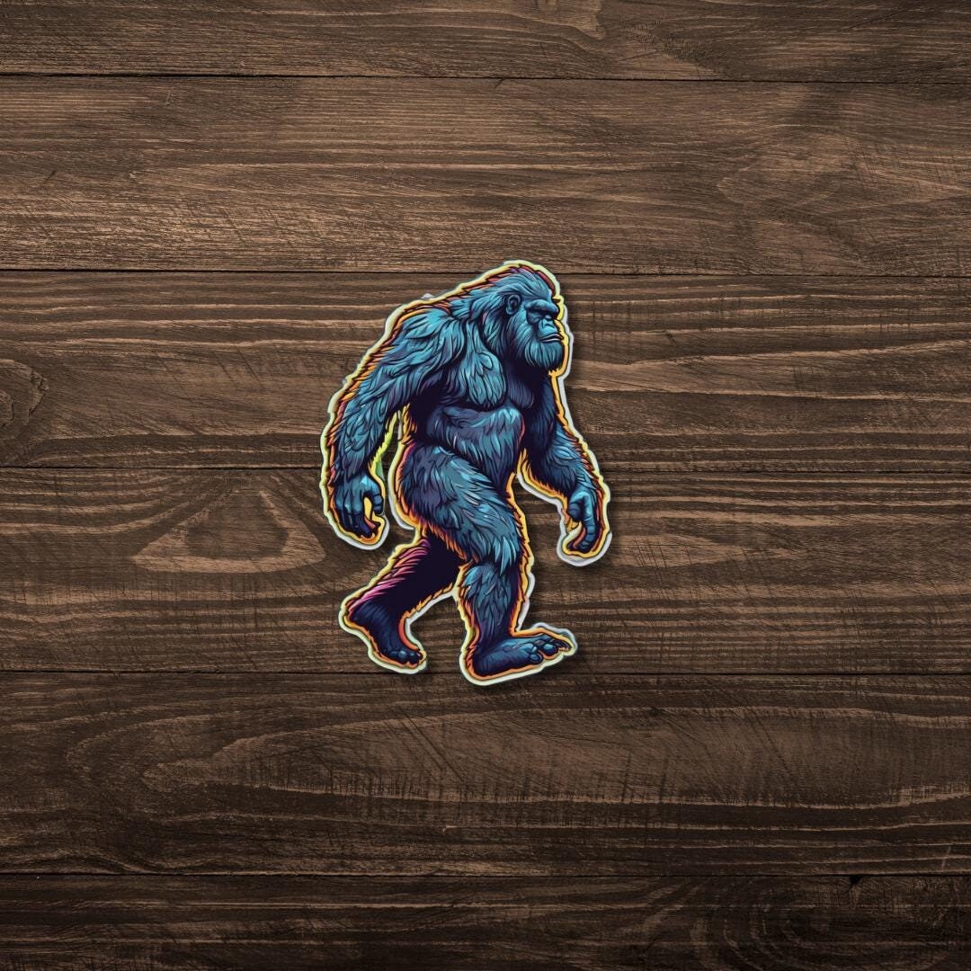 Bigfoot Walking With Colorful Border, Sasquatch Sticker, Funny Cryptid ...