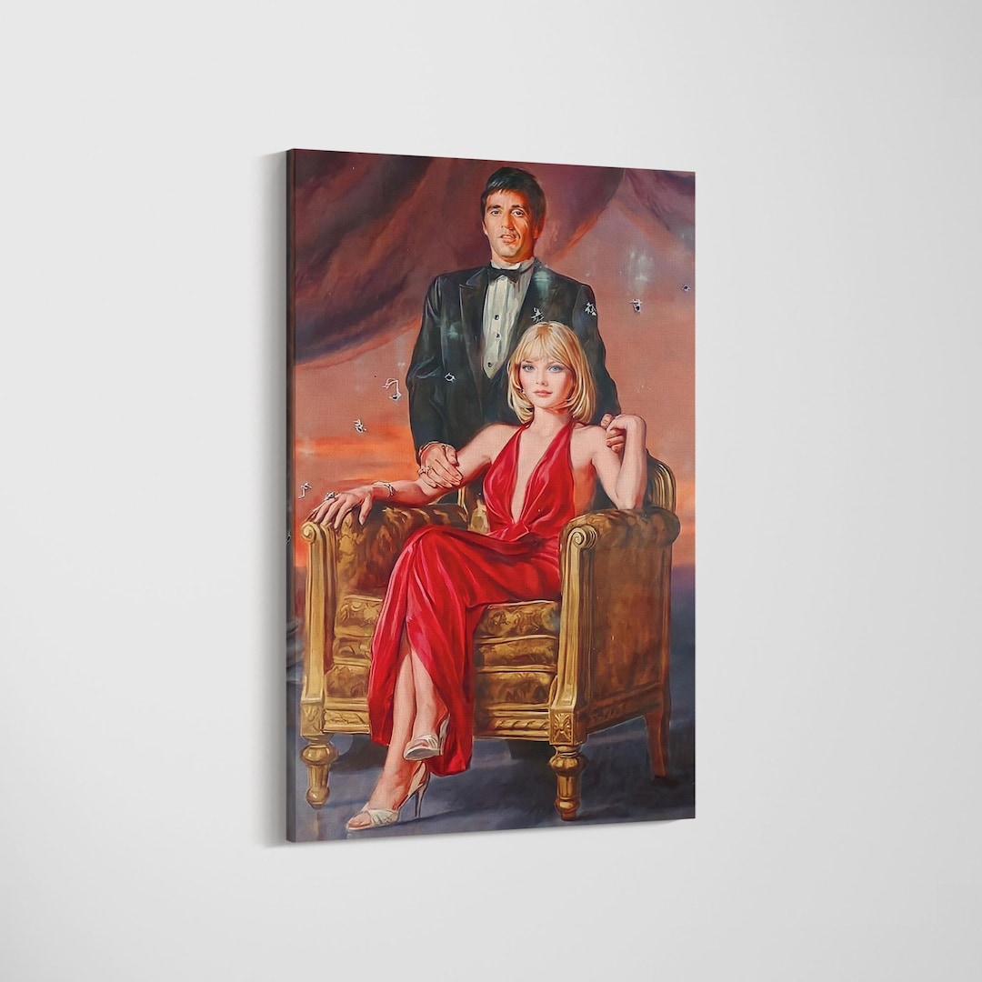 Tony Montana and Elvira Hancock Portrait Canvas Painting, Movie Poster ...