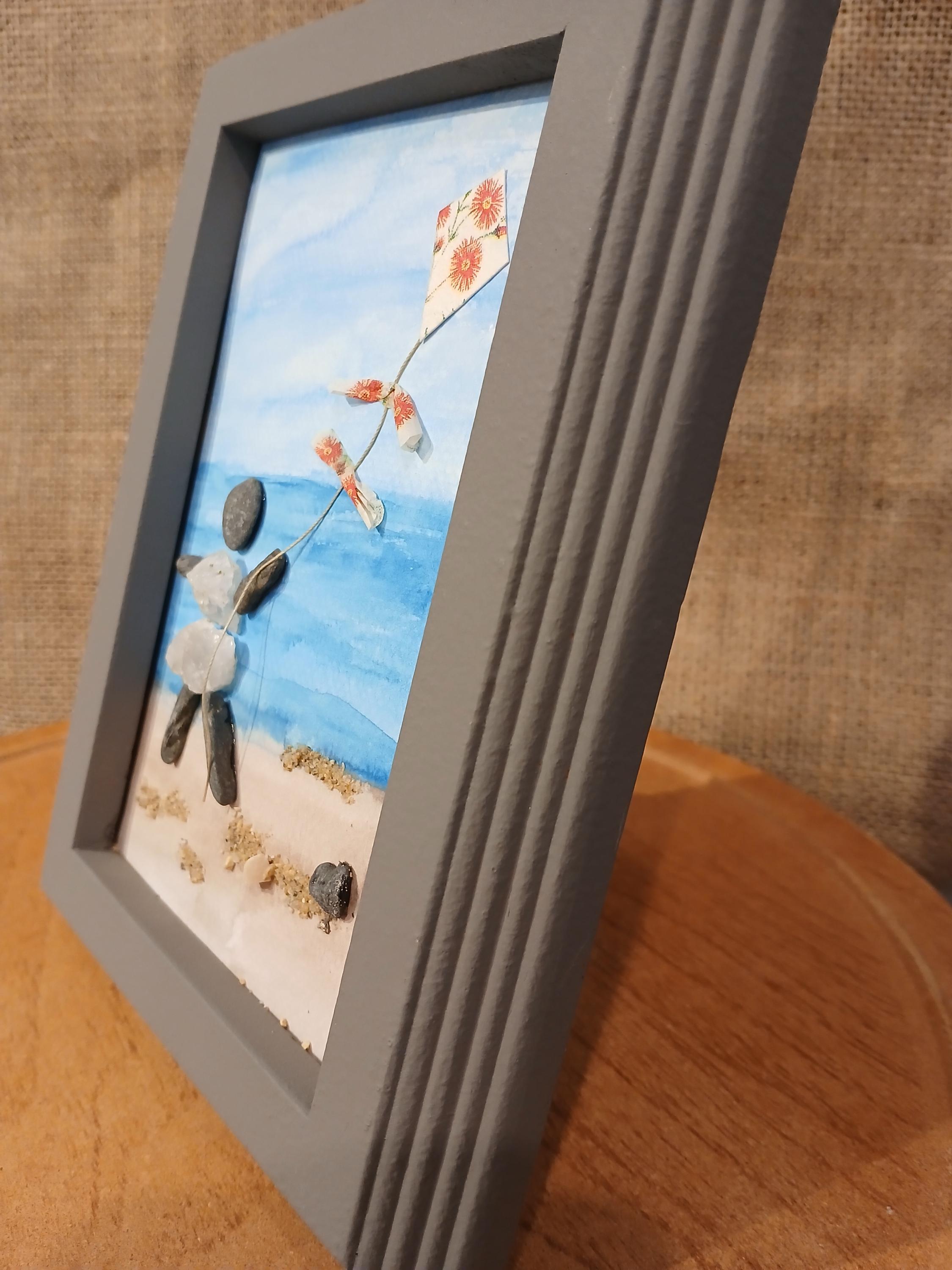 Pebble Art Child Dancing on the Beach While Flying a Kite! Watercolor ...