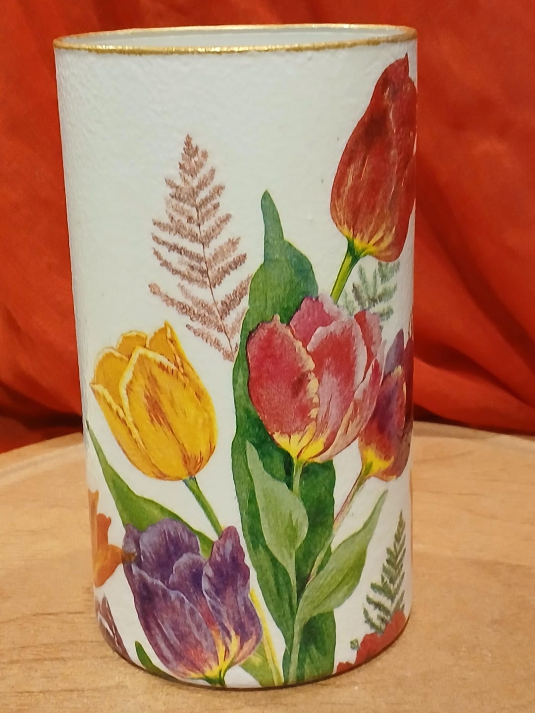 Dainty Tulip Vase. Beautiful Bright Colors Decorate This Decoupaged ...