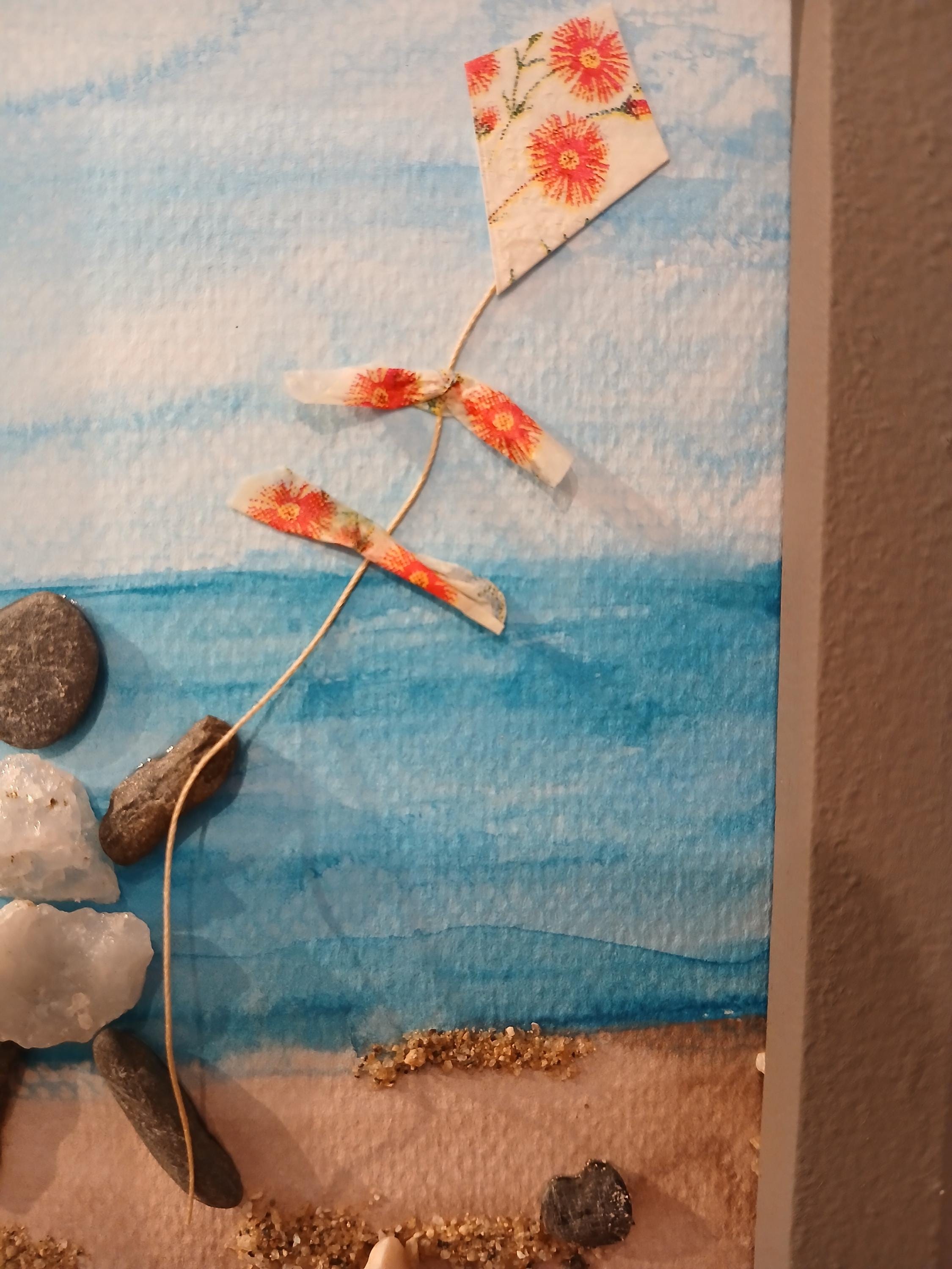 Pebble Art Child Dancing on the Beach While Flying a Kite! Watercolor ...