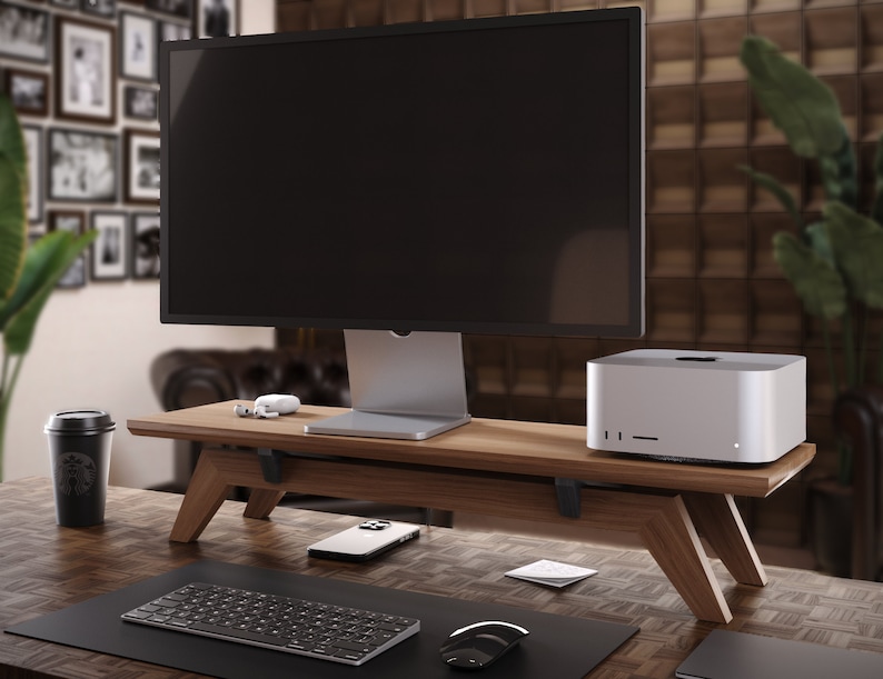 Monitor Stand With Retro Style From Solid Oak Wood, TV Stand, Computer ...