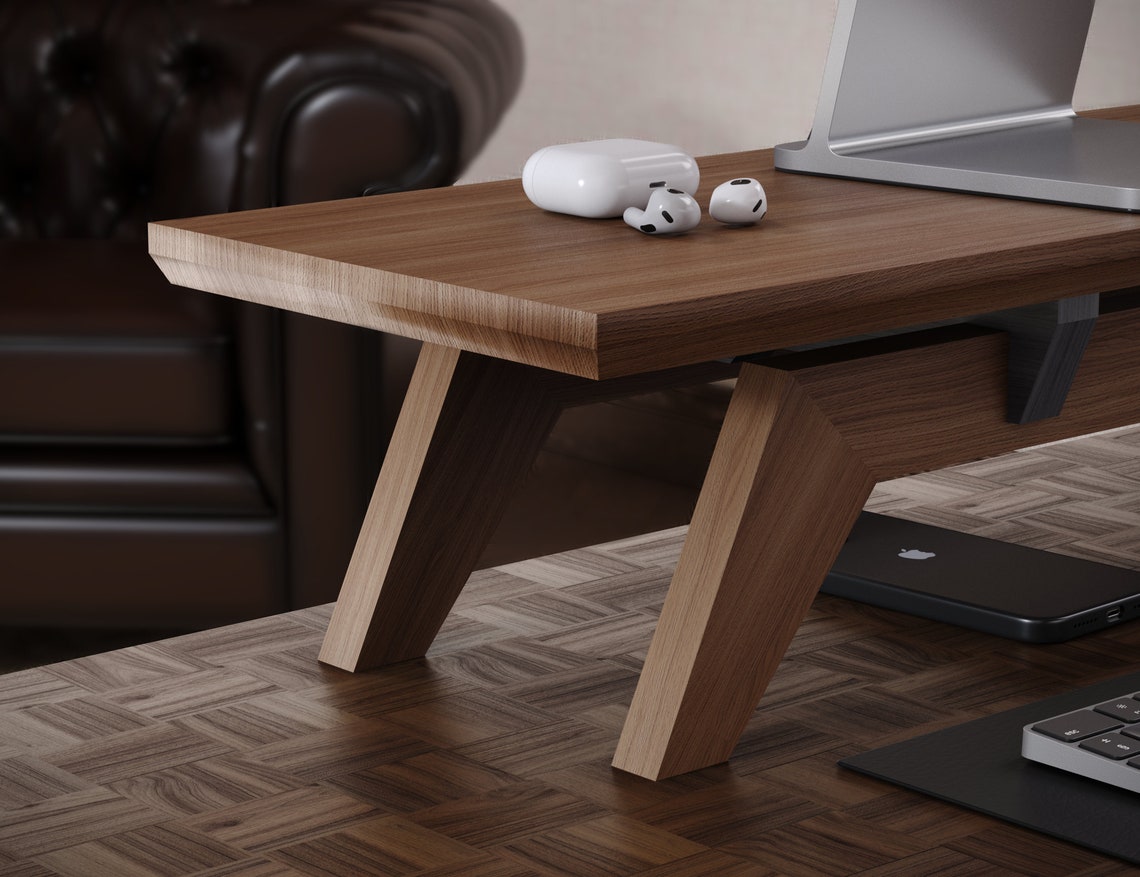 Monitor Stand With Retro Style From Solid Oak Wood, TV Stand, Computer ...