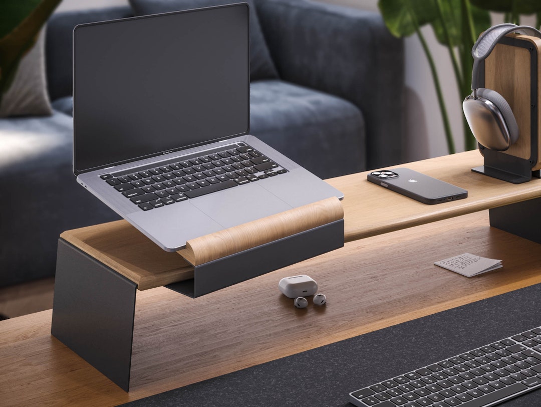 Metal and Wood Laptop Stand Computer Laptop Riser, Computer Stand, Wood ...