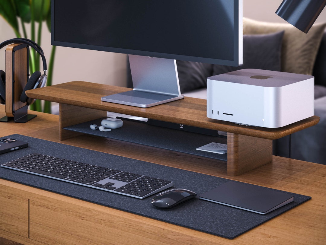 Wood Monitor Stand for Desk With Desk Shelf Perfect Office Organization ...