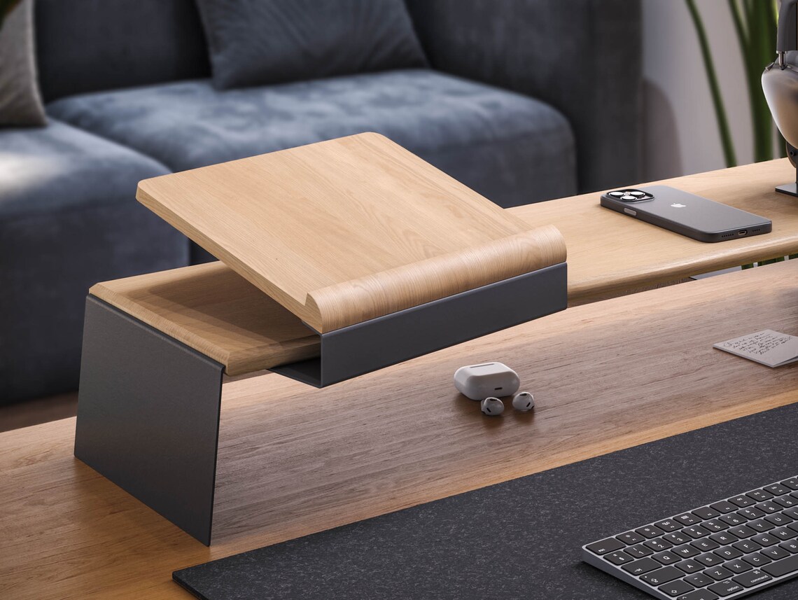 Metal and Wood Laptop Stand Computer Laptop Riser, Computer Stand, Wood ...