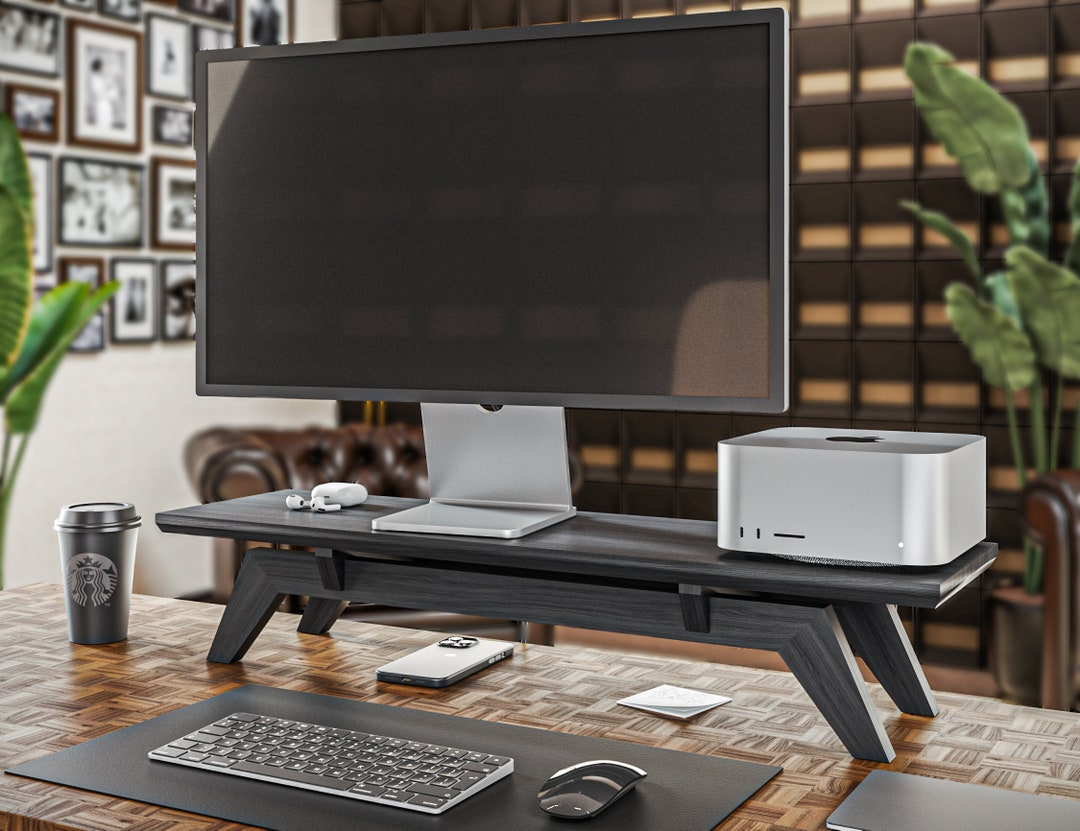 Black Oak Monitor Stand With Solid Oak Wood Retro Stand Office ...