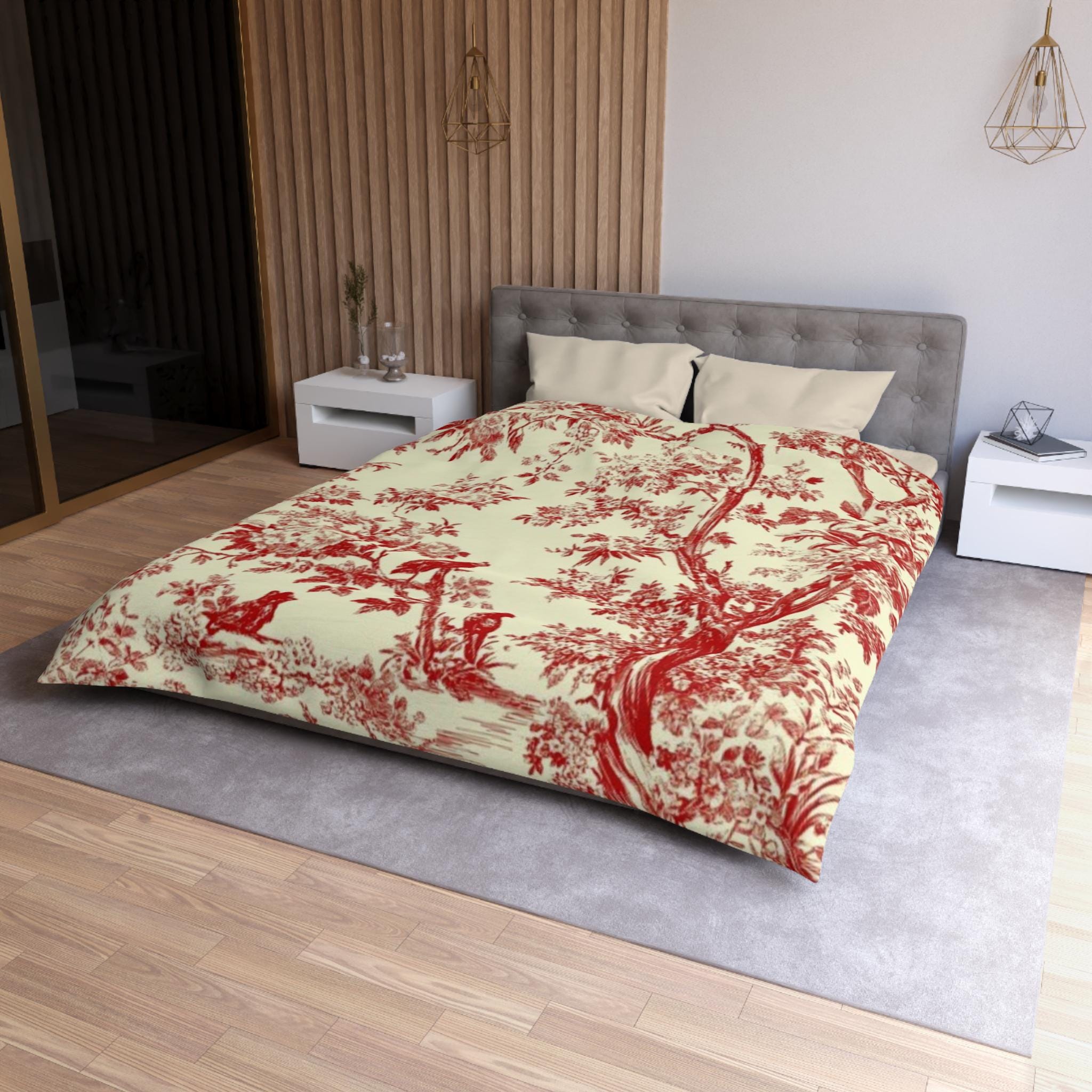 Duvet Cover Red and Cream Color Toile Design for Bedroom - Etsy