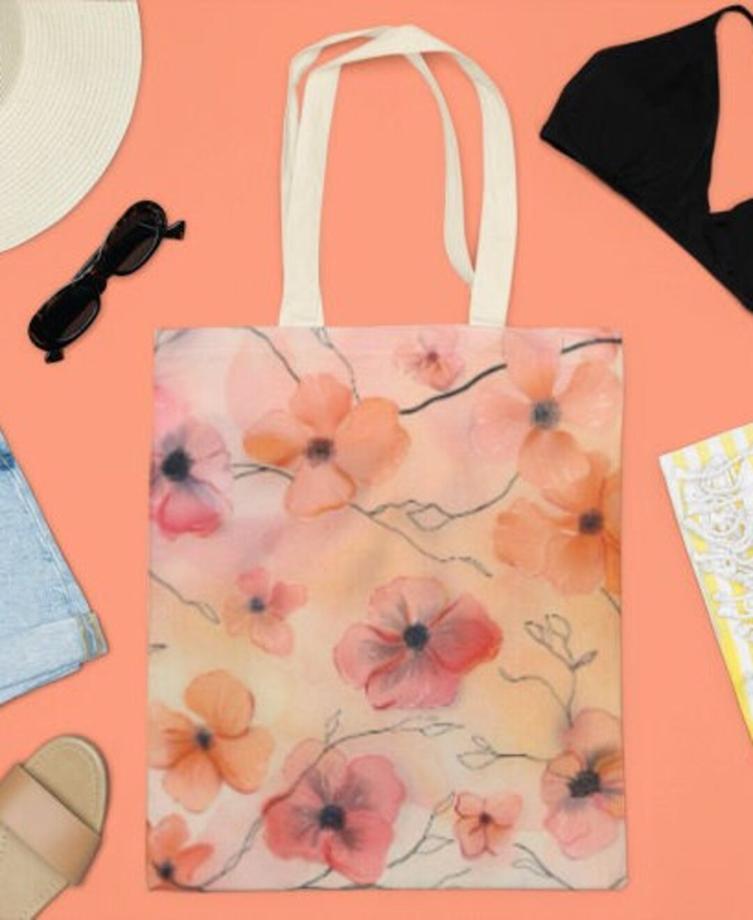 Tote Bag Summer Colors Peach Pink Carry Bag Cloth Bag Multiple Handle ...