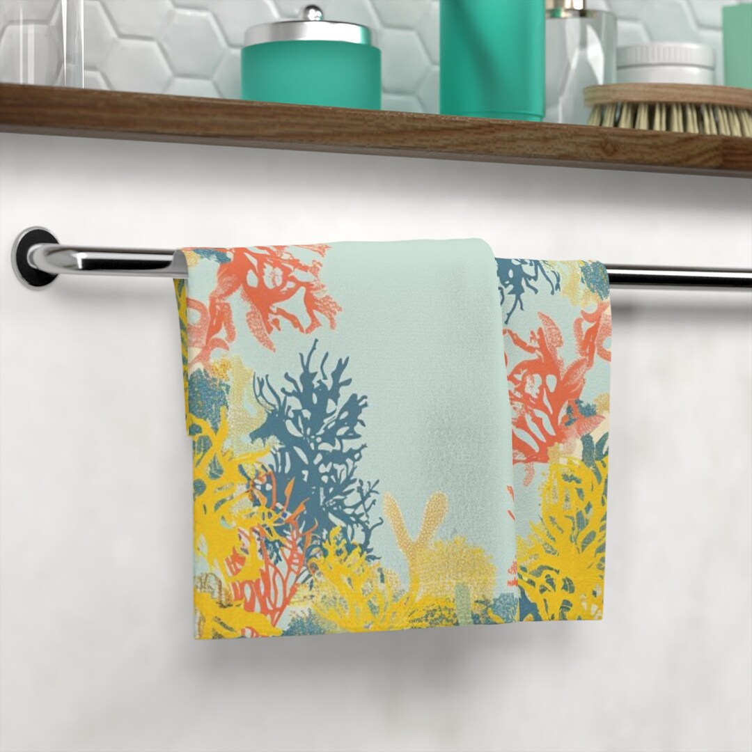 Blue Yellow Face Towel Coral Design Bathroom Towel Bathtub Towel Multi ...