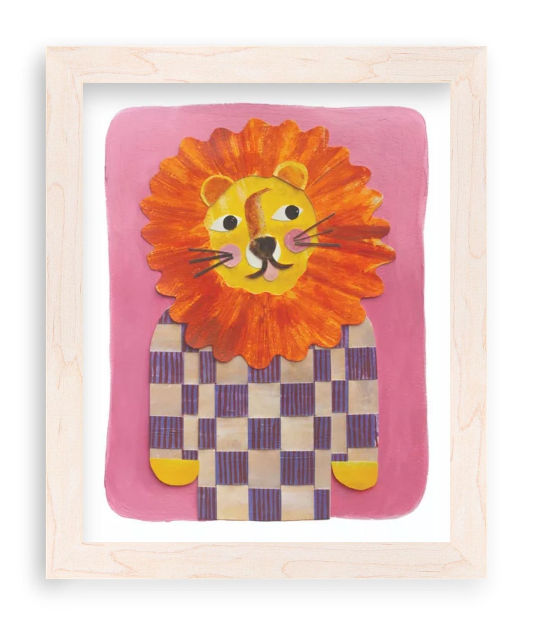 Frances the Lion Art Print Collaged Lion in Checkered Sweater - Etsy
