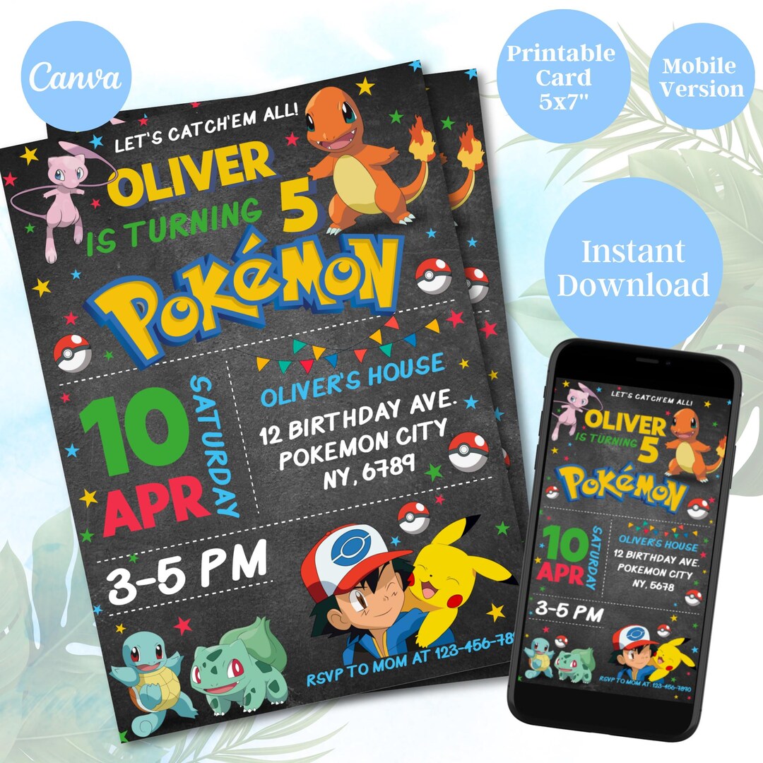 Pokemon Birthday Invitation, Editable Digital Invite (instant Download ...
