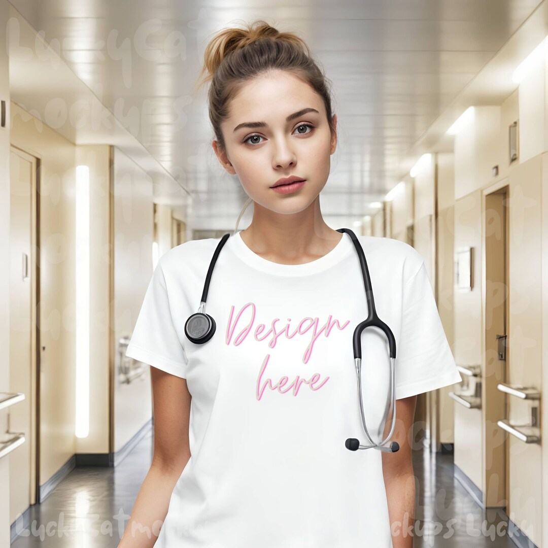 Nurse/doctor White T-shirt Mockup, B&C 3001/gildan 64000 (digital ...