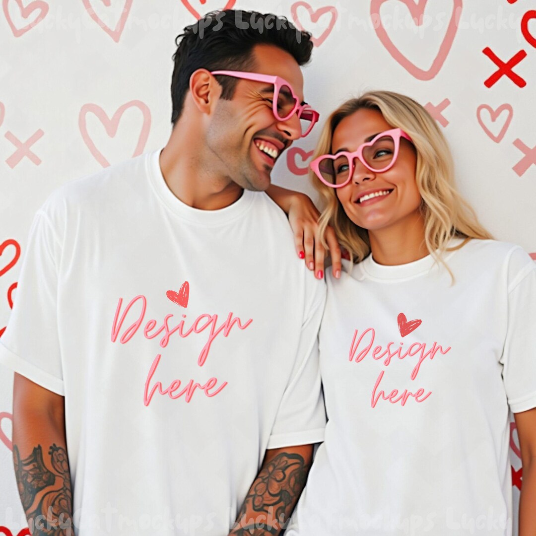 Matching Couple T-shirt Mockup: Valentine's Day Design (digital ...