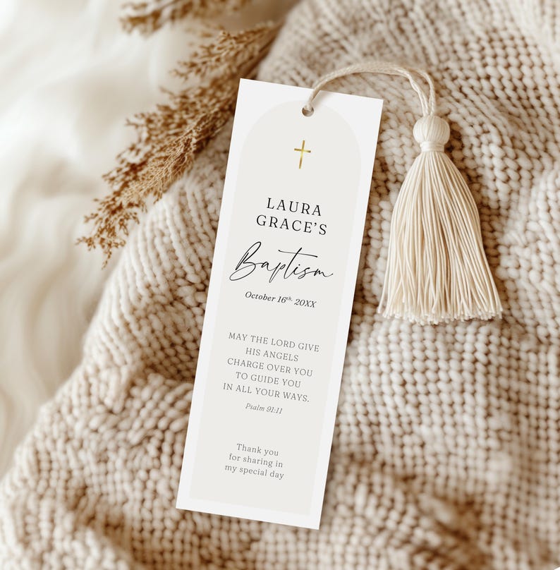 Baptism Bookmark Favor Template Editable Minimalist Elegant Thank You ...