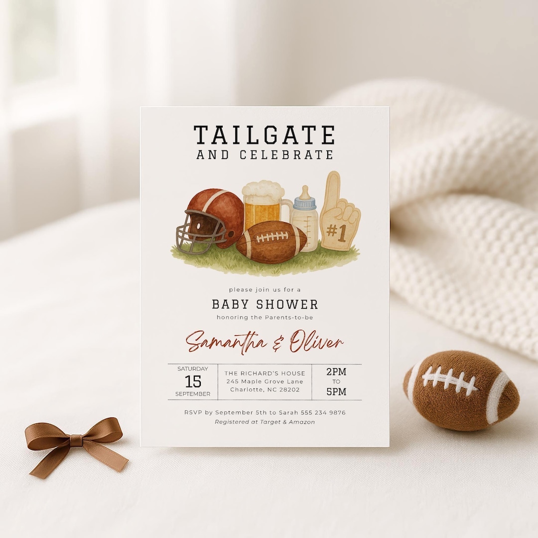 Tailgate & Celebrate Couple's Baby Shower Invitation Printable Football ...