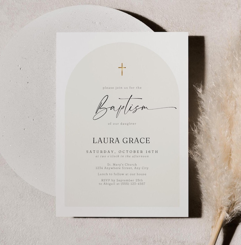 Minimalist Christening Invitation Template Editable Gender Neutral ...